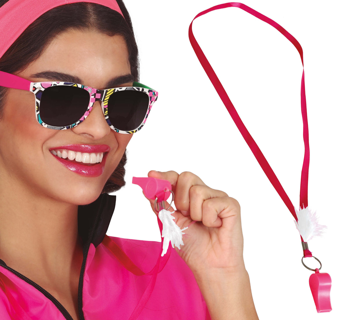 Roze fluitje aan ketting — Festival Feestartikelen