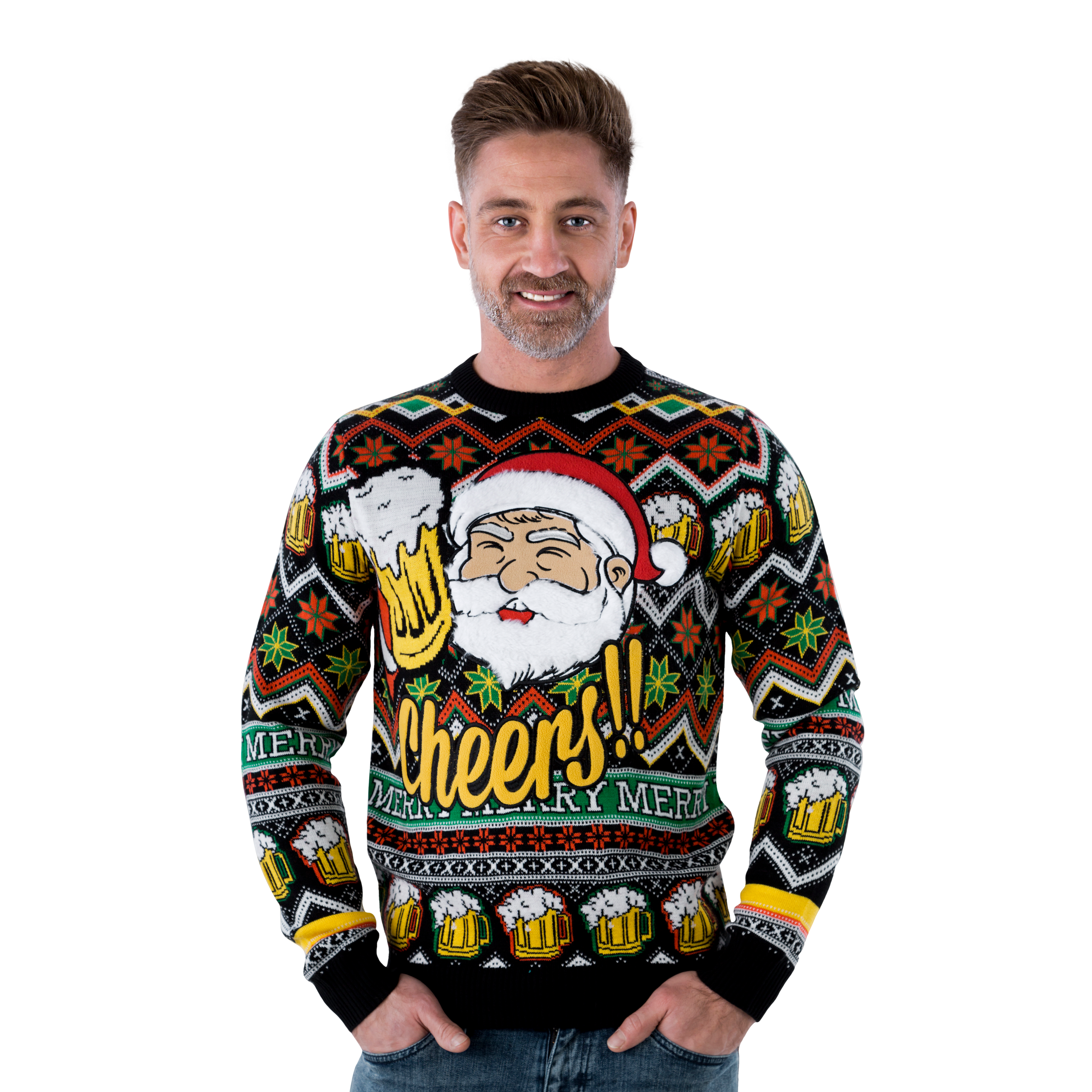 Kersttrui Santa Cheers fluffy beard — Festival Feestartikelen